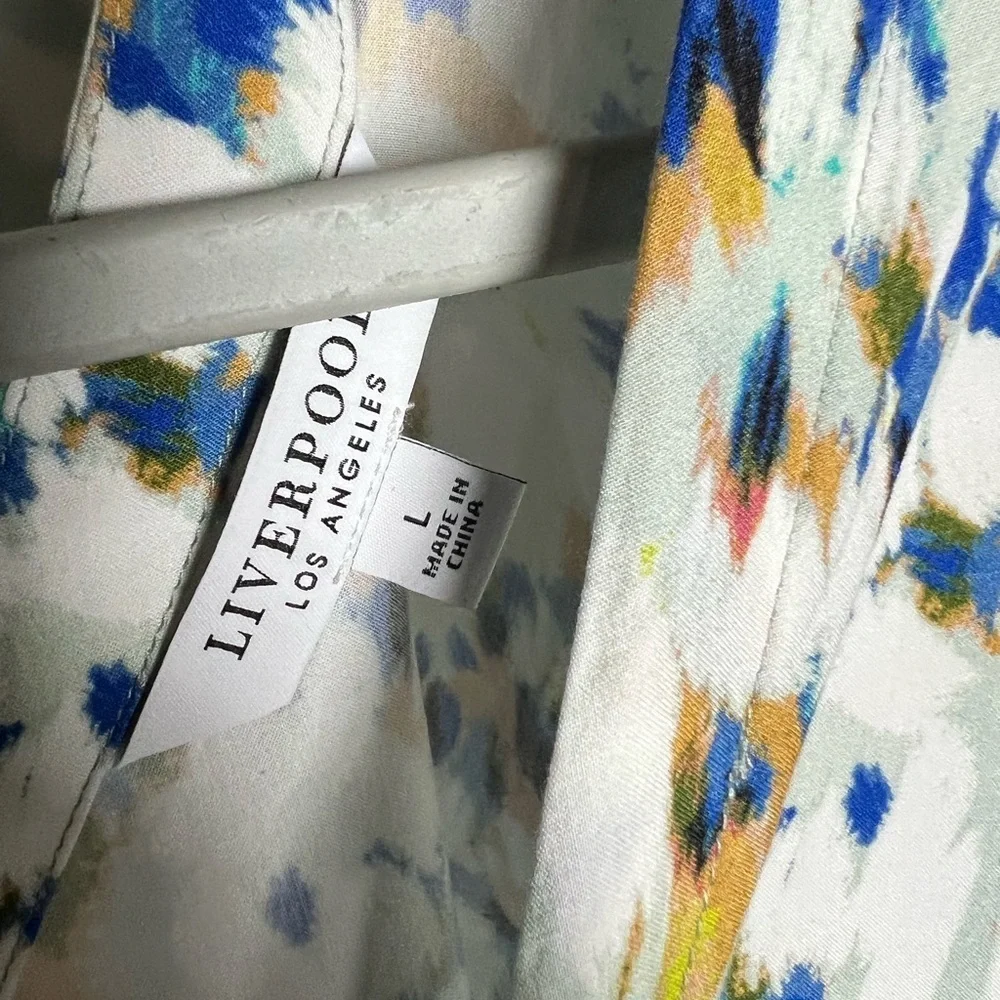 Liverpool | Tops | Liverpool White And Blue Asymmetrical Blouse | Poshmark